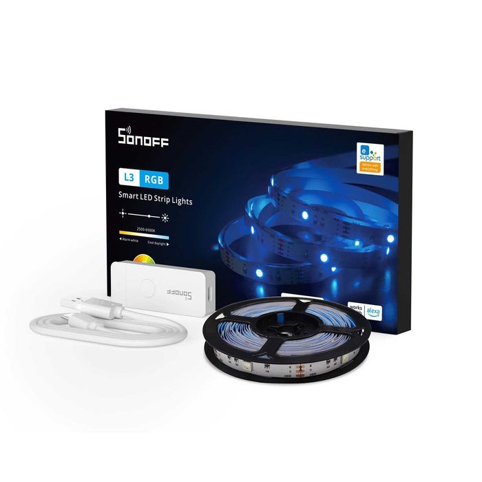 [NOVO] Fita de 90/150 LEDs RGBIC inteligente Wi-Fi 5m - Sonoff L3/Pro Benfica • OLX.pt