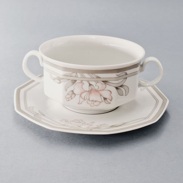 Ata 80 piękna bulionówka miseczka naczynie porcelanowe różowe kwiaty ...