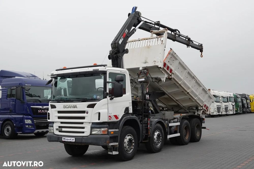Utilizat Scania P 380 / 8x4 / Basculantă 3 FETE + HDS HIAB 175-3x ...
