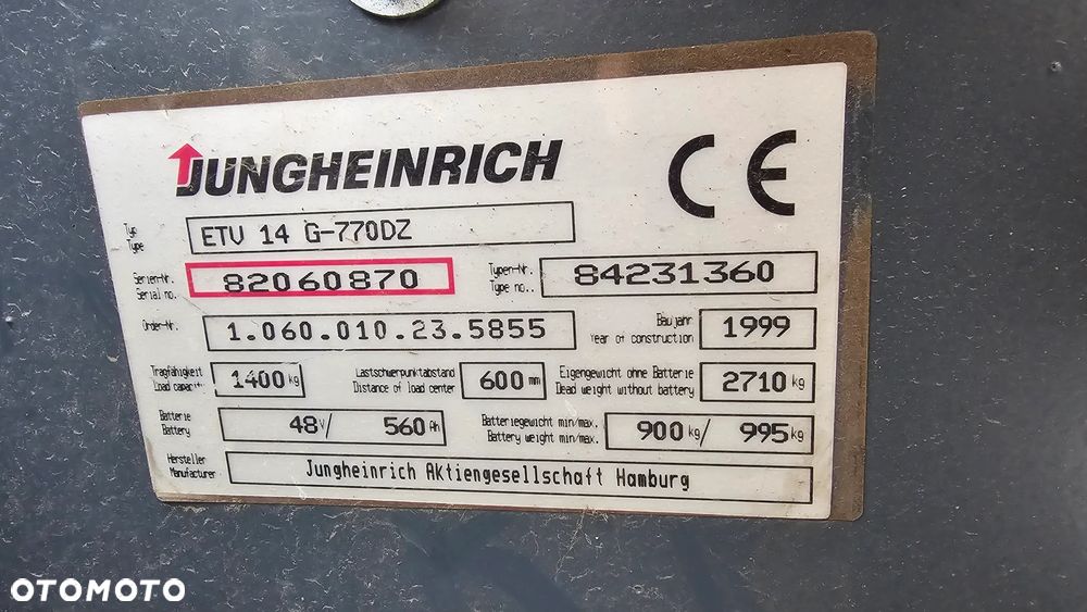 Używany Jungheinrich ETV 14 G-770DZ 1999 - 19 372,50 PLN - Otomoto.pl