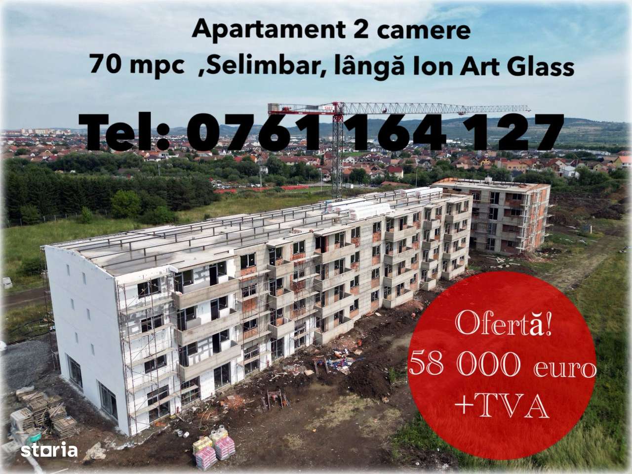 2 camere - Stare: în construcție - Suprafata (m²): 57 m² - Etaj: 1 - Sibiu (judet), Selimbar ...