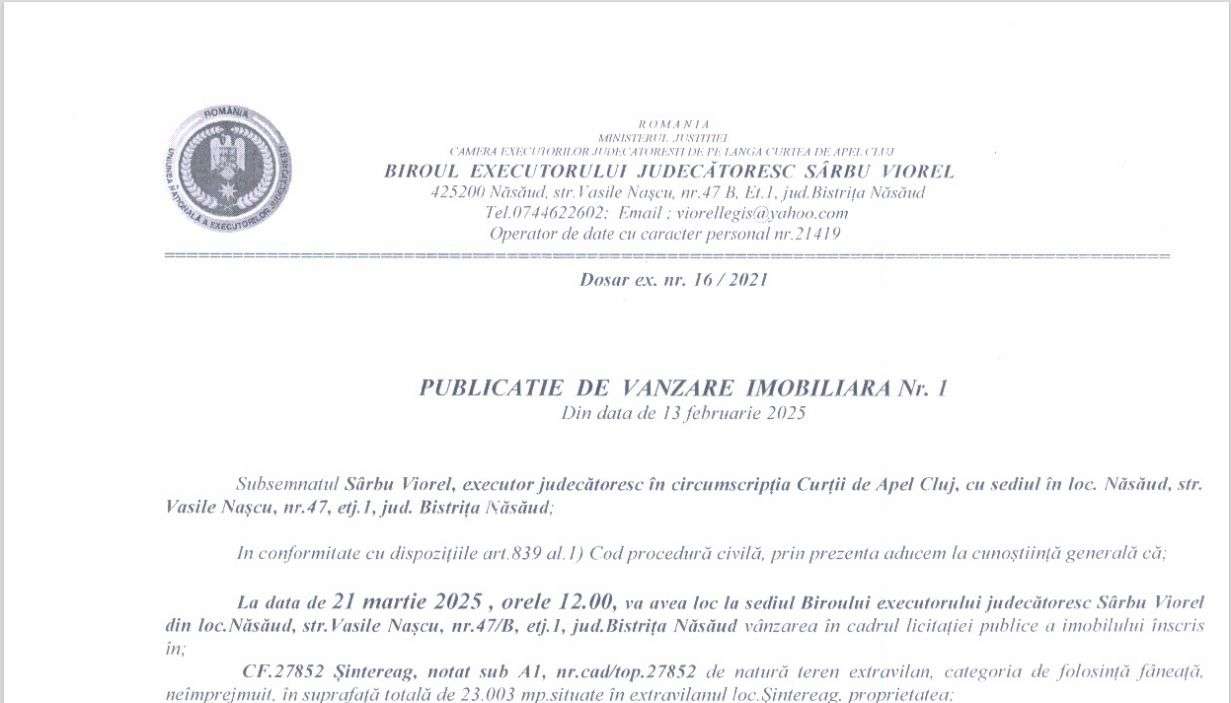 23 m², teren de vanzare - Bistrita-Nasaud (judet), Sintereag - 9265524 ...