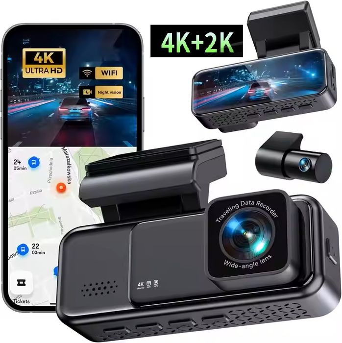Wideorejestrator 4K+2K GPS ADAS WDR G-SENSOR Kamera Samochodowa PL Częstochowa Trzech Wieszczów ...