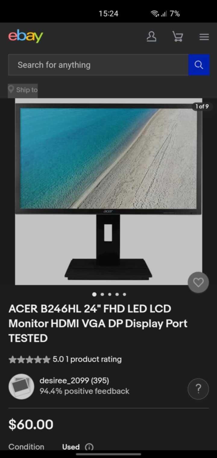 Монітор acer 24 дюйма: 1 050 грн. - Мониторы Виноградов на Olx