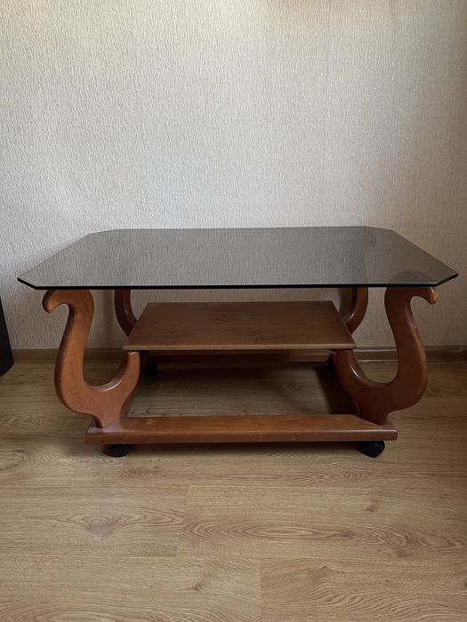 Журнальный столик стеклянный на колесиках дерево модерн лофт: 8 500 грн ...