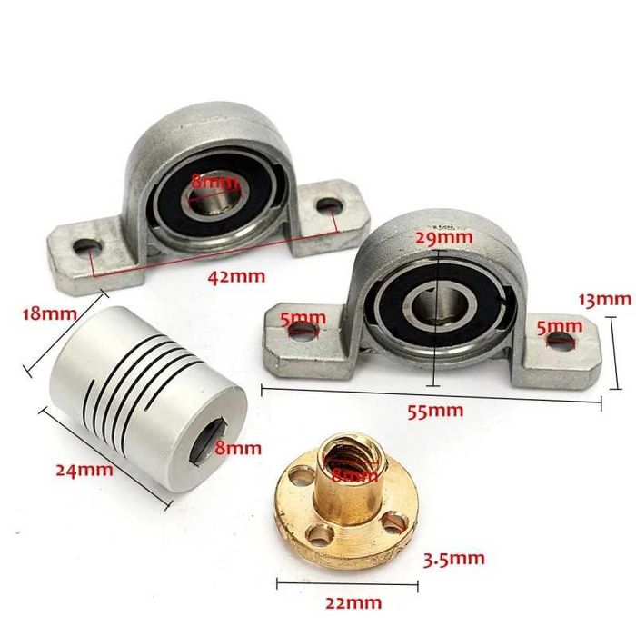 Veio Roscado 500mm T8 (8mm) + Chumaceiras e Acoplamento Caldas de ...