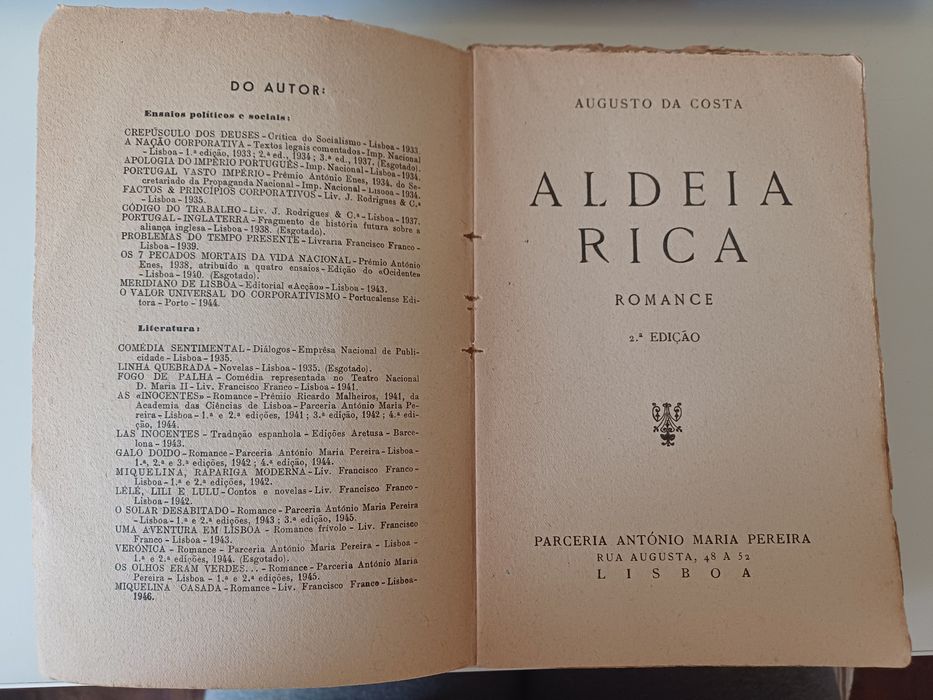 Aldeia Rica, de Augusto da Costa (2a Edição) Benfica • OLX.pt