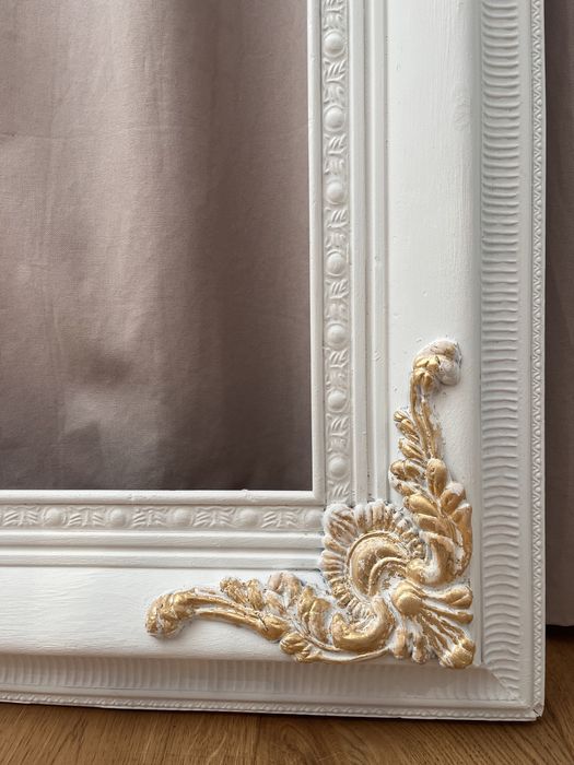 Duża drewniano-gips. rama na lustro/obraz biała złota prowansja unikat ...