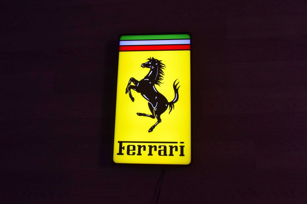 LED Neon FERRARI, Logo 3D, Emblemat, Symbol, Reklama, Baner, Prezent ...