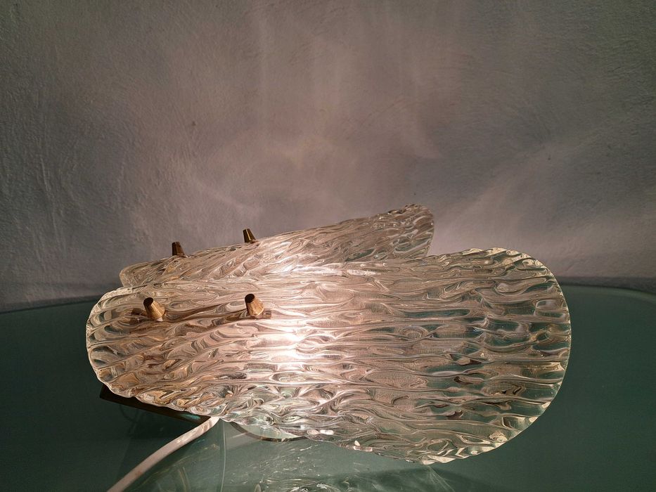 Kinkiet mosiężny Kalmar 2 płaty lodowe szkło Austria vintage Ice Glass ...