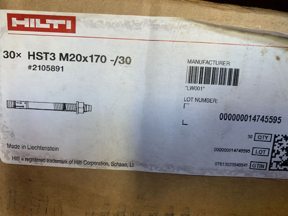 Анкер Hilti hst3 m20x170: 295 грн. - Інші будматеріали Одеса на Olx