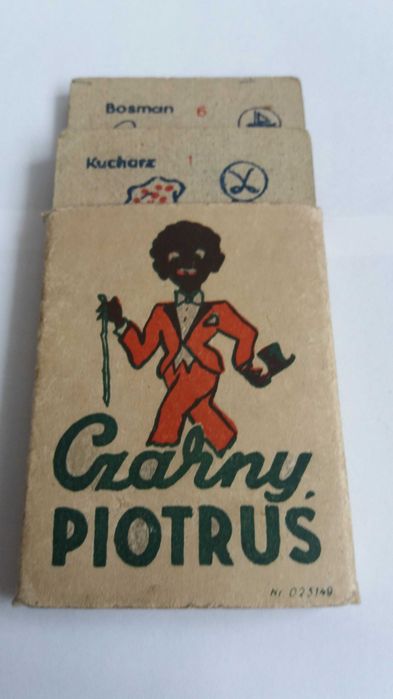 OM , Karty Czarny Piotruś Piotrusia pamiątka PRL antyk używane unikat ...