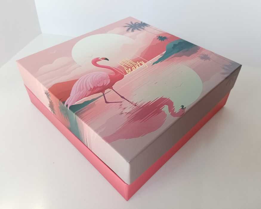 Pudełko ozdobne na prezent box Pure Beauty z pokrywką różowe flaming ...