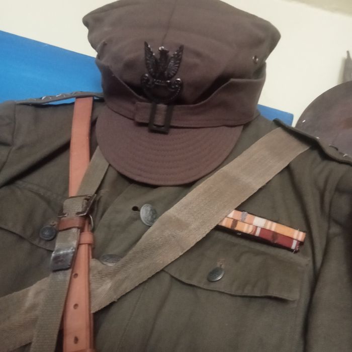 Stary polski Mundur WP LWP Połowy drelichowy Bluza spodnie rogatywka ...