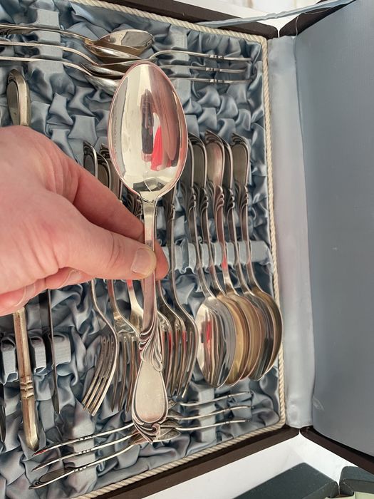 Zestaw srebrnych sztućców Hefra dla 6 osób - próba 800 - stan idealny ...