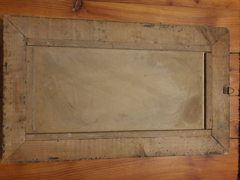 Stary poniemiecki obraz olejny na desce. Podpis Janie Craig ...