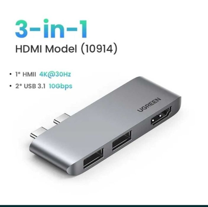 Ugreen HDMI, Type-c Двойной, USB 3.1 Hub, Хаб 3 в 1, Разветвитель HDM: 559 грн. - Аксессуары для ...