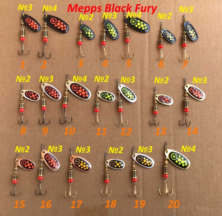 Mepps Aglia Fluo, Long, Comet Decore, Decorees, Black Fury, Syclops ...