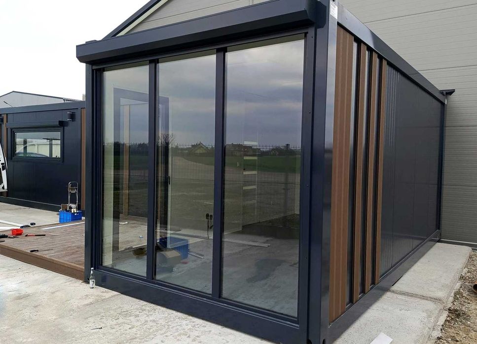 Kontener biurowo-socjalny całoroczny w kształcie litery L, 6x3m 9x3m ...