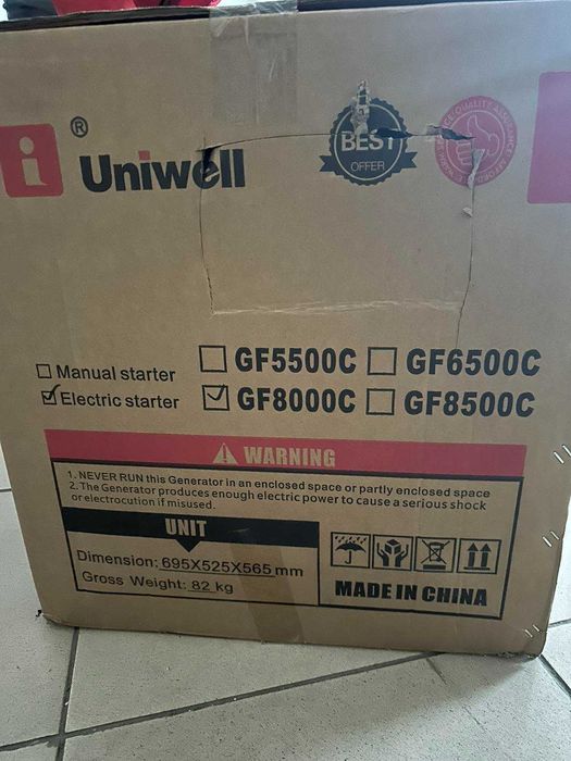 Бензиновый генератор Uniwell GF8000C 8 КВТ: 25 000 грн. - Генератори Лозова на Olx