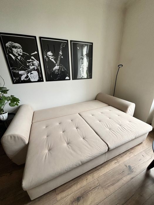 Sofa Royal beżowa z funkcją spania i pojemnikiem na pościel BRW Bytom ...