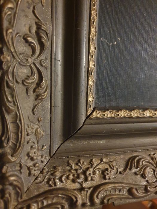 Stary poniemiecki obraz olejny na desce. Podpis Janie Craig ...