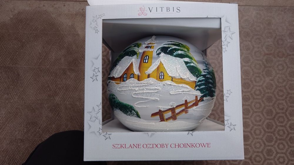 Szklana bombka duża 20cm ze stojakiem vitbis ręcznie malowana Wrocław ...