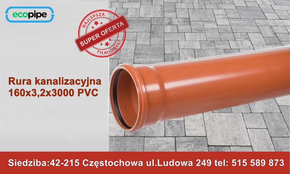 Rura kanalizacyjna zewnętrzna fi160x3.2x3000 PVC Kłobuck • OLX.pl
