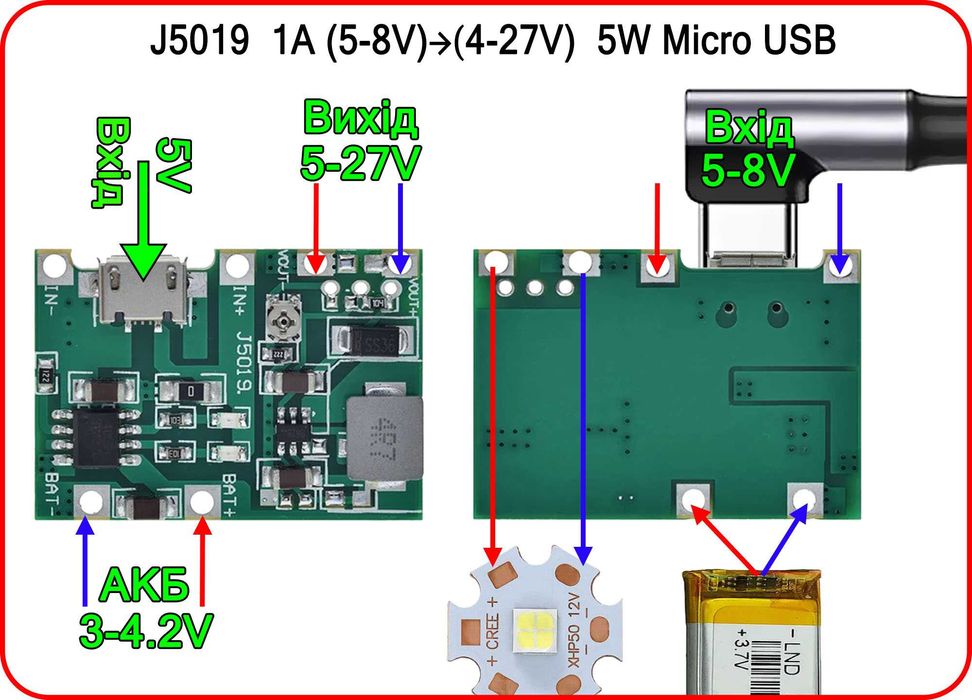 DC-DC Модуль J5019 LX-LCBST Зарядки АКБ повербанк 4,2V: 29 грн ...