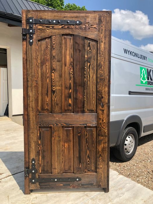 Drzwi zewnętrzne drewniane szczotkowane postarzane olejowane Kłodzko ...