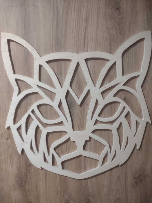 Ozdoba na ścianę KOT geometryczny obraz ażur 3d dekoracja drewno 50cm ...