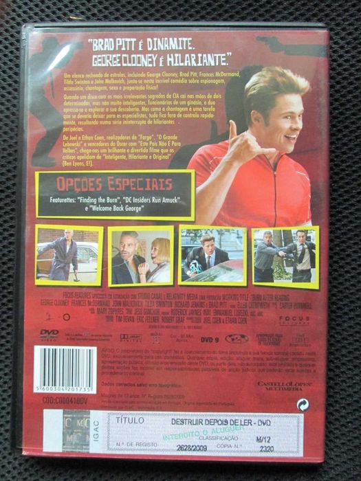DVD Destruir depois de ler, Ethan e Joel Coen, Brad Pitt Coimbra (Sé Nova, Santa Cruz, Almedina ...