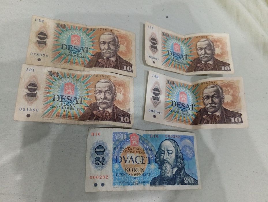 Banknoty Czechosłowacja Korona, 10 koron 1986, 20 koron 1988 Bytom • OLX.pl