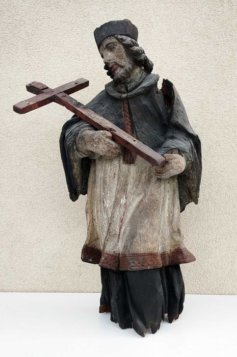 Św. Nepomucen rzeźba barokowa XVIII wiek, drewno, polichromia. Kraków ...