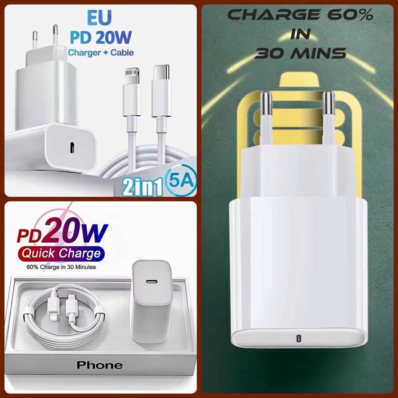 Швидкісна быстрая зарядка iPhone айфон iPad 20W + кабель 1m Lightning ...