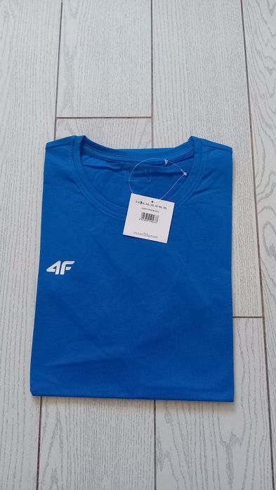 Niebieski T-shirt 4F męski L z małym srebrnym logo 633 Poznań Chartowo ...