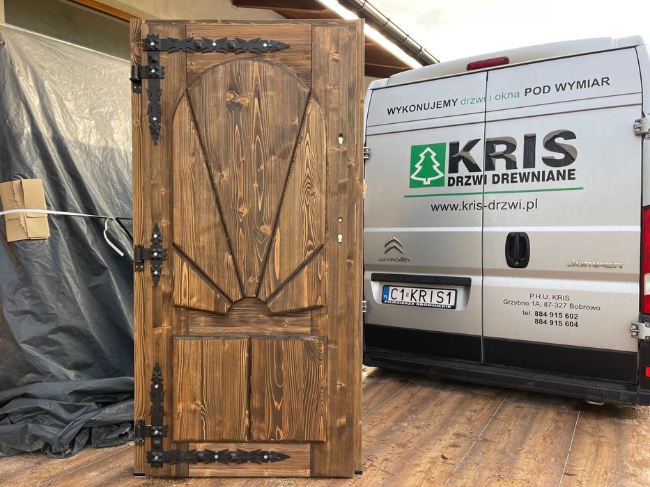Drzwi drewniane zewnetrzne świerkowe GÓRALSKIE POSTARZANE Grzybno • OLX.pl