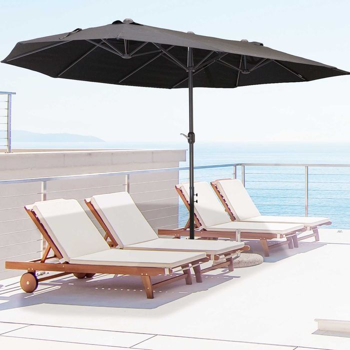 Podwójny ogrodowy parasol MEGA 460x270cm antracyt składany Oval XXL ...