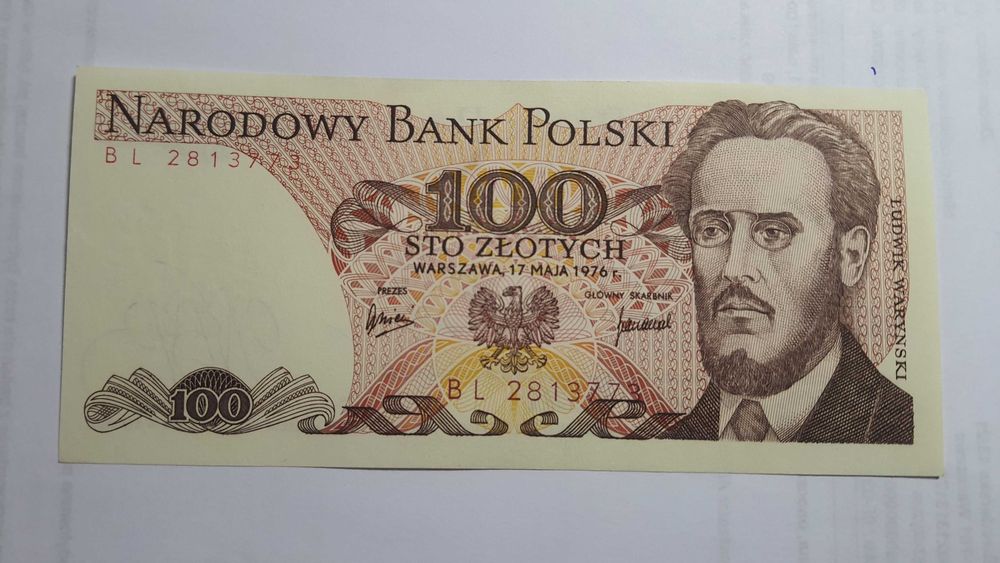 Ekstremalnie rzadki ! 100 złotych 1976 s. BL UNC/UNC- Warszawa Bemowo ...