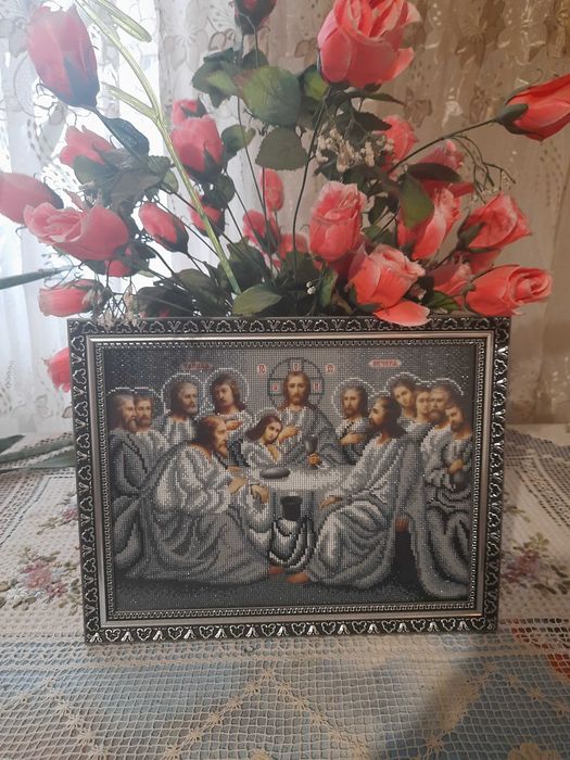 Продаю картину вишиту бісером ТАЙНА ВЕЧЕРЯ в срібному кольорі 5 000 грн Живопис Луцьк на Olx