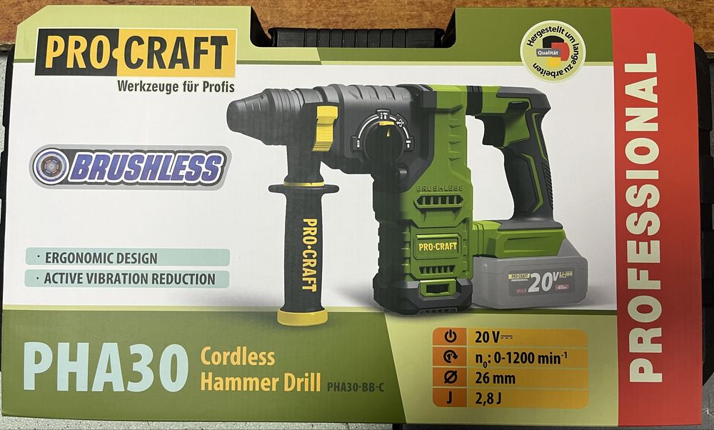 Перфоратор акумуляторний безщітковий PROCRAFT PHA30 2,8Дж КЕЙС/КОРОБКА: 2 670 грн ...