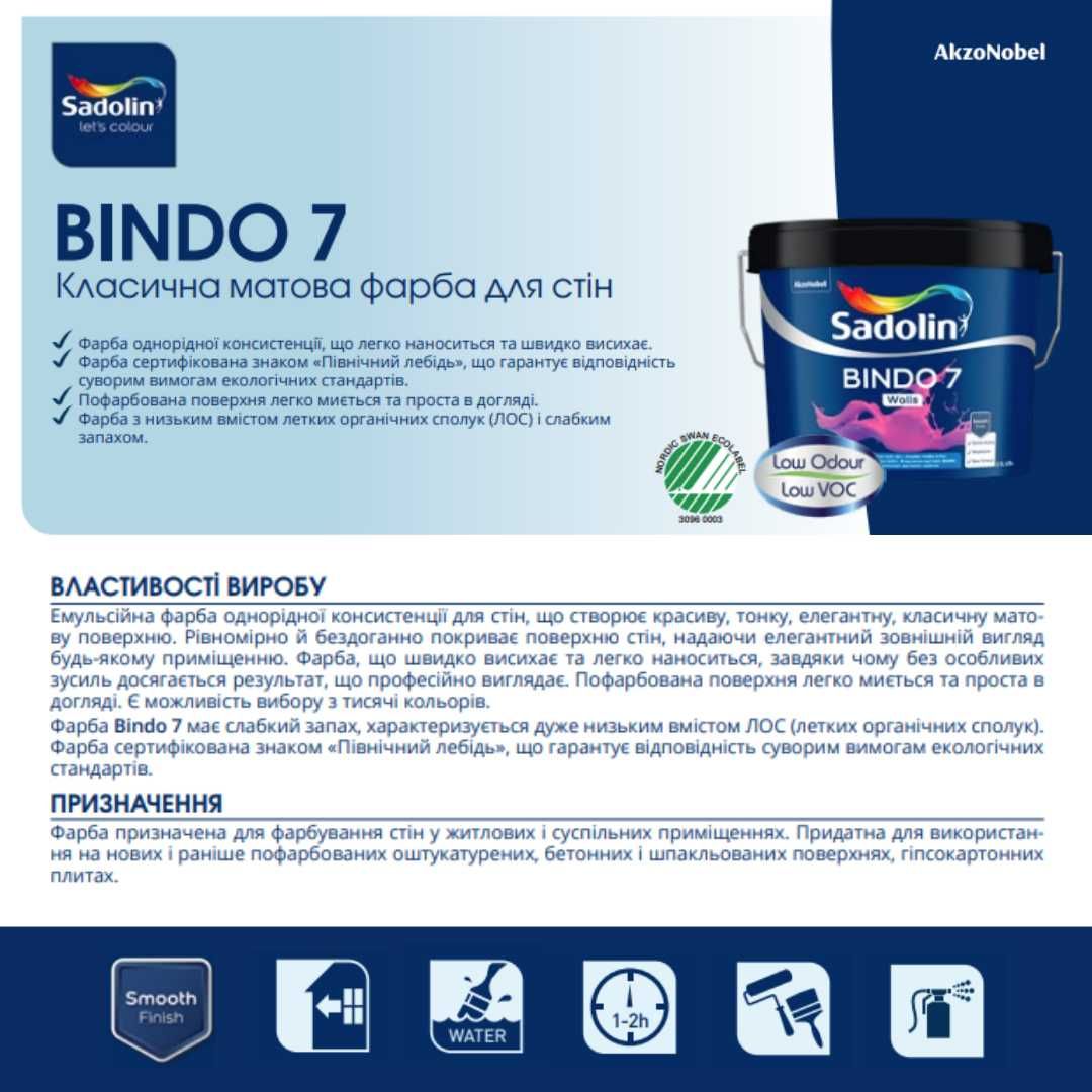 Sadolin Bindo 7 латексна фарба для стін: 4 360 грн. - Лакофарбові ...