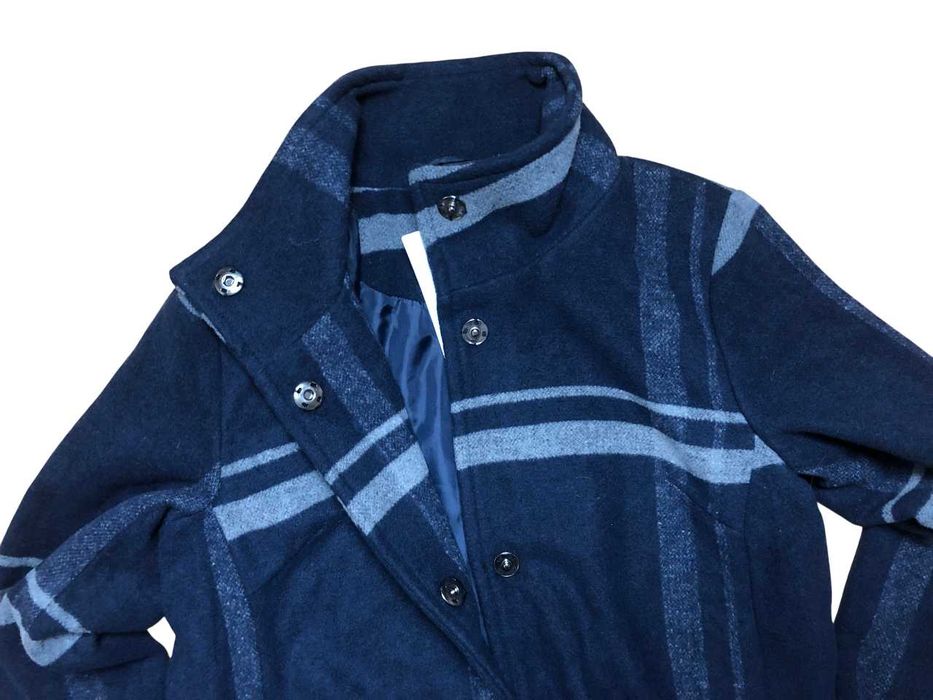 2696 NOWY Jesienny Damski Płaszcz Granatowy Z Dodatkiem Wełny Będzin ...