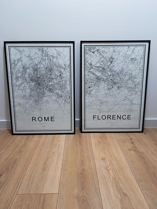 Dwa plakaty Rzym i Florencja, mapa miasta, 50x70 cm, Rome + Florence ...