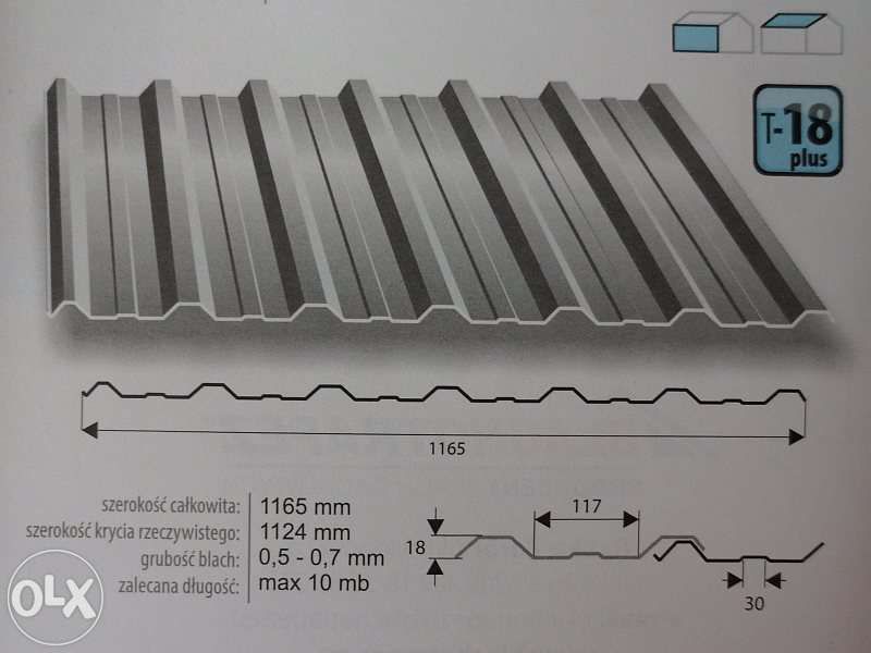 Blacha trapezowa, trapez T18 Plus ocynk Blachotrapez gratisy, Okazja! Kłobuck • OLX.pl