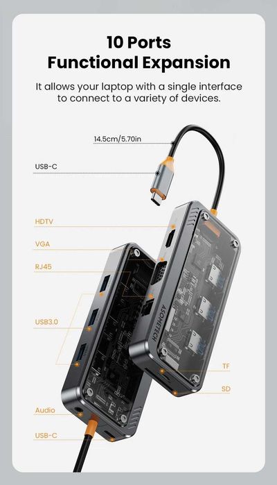 Asometech HUB USB C PD100W 4K 5G USB 3.0 10 in 1 Bielsko-Biała • OLX.pl