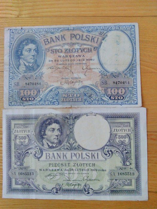 100 i 500 złotych Kościuszko 1919 rok Warszawa Mokotów • OLX.pl
