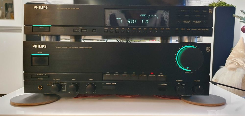 Zestaw PHILIPS wzmacniacz FA890 tuner FA980 RDS Pilot Oryginał Zielona ...