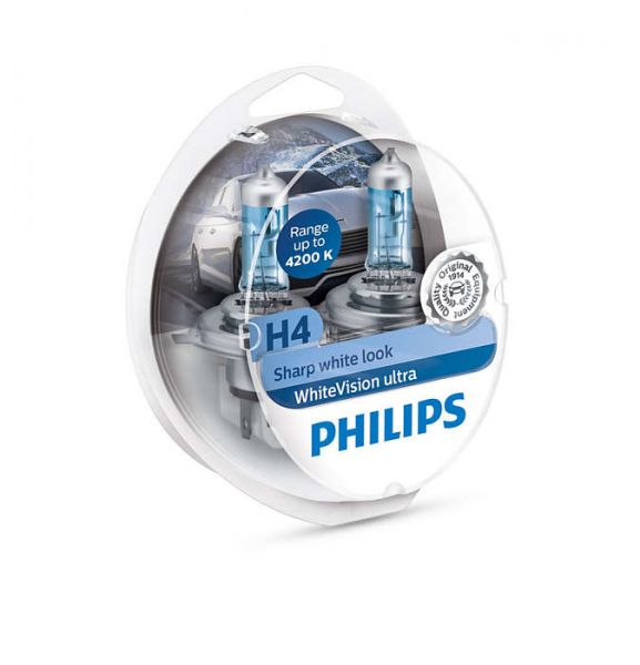 NOVAS Lâmpadas Philips White Vision Ultra 4200K +60% H4 e H7 Guia, Ilha ...