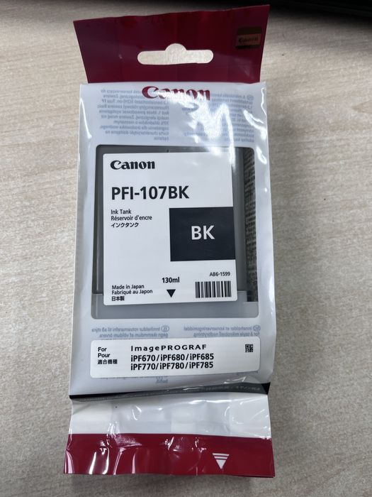 Oryginalny nowy tusz Canon PFI-107BK 130ml czarny do plotera drukarki Łapy • OLX.pl
